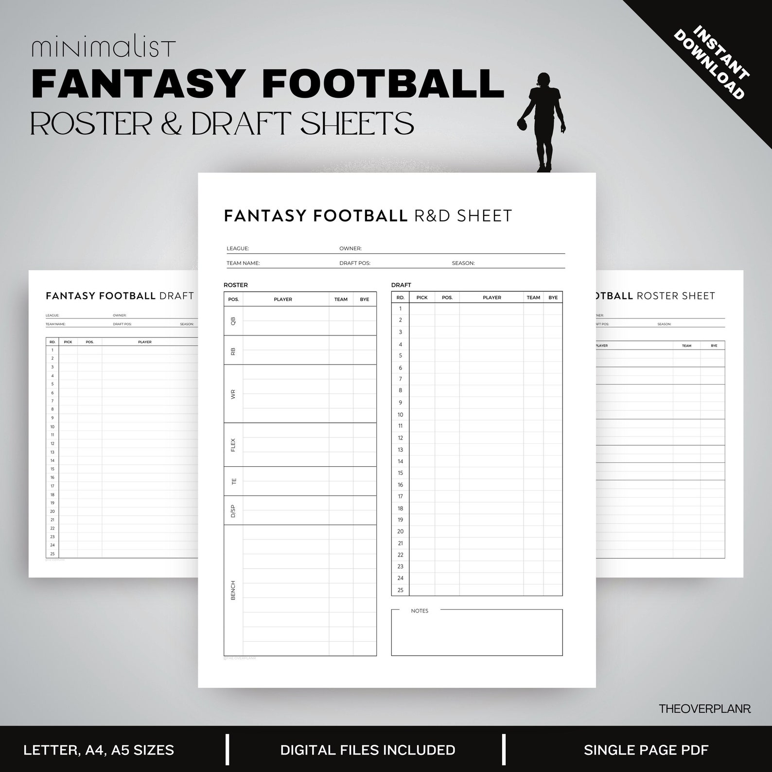 Fantasy Football Draft Kit: Printable Roster & Cheat Sheet (digital ...