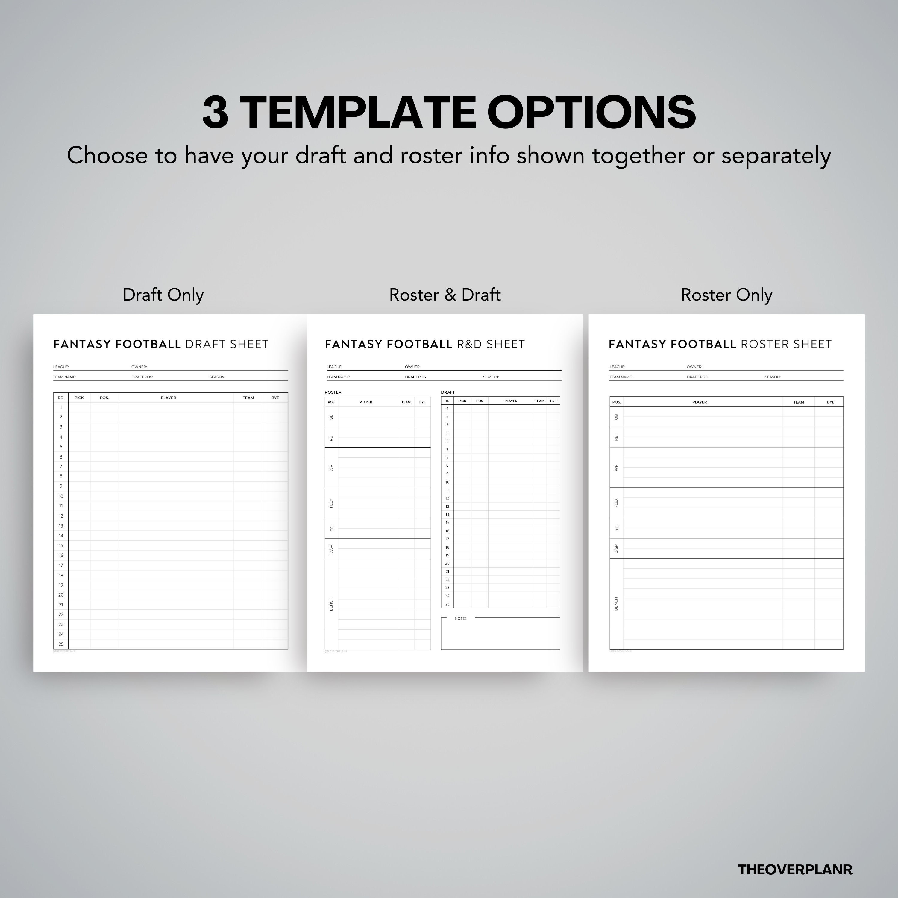 Fantasy Football Draft Kit: Printable Roster & Cheat Sheet (digital ...