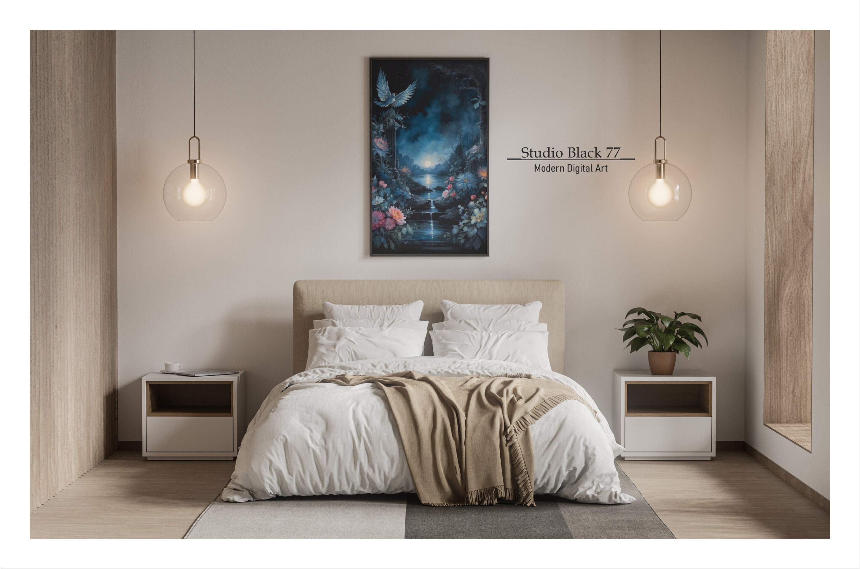 Fantasy Art NIGHTSONG Moon Valley Bird at Night Painting PRINTABLE Art ...