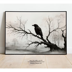 Gothic Art SHADOW Crow Raven on Branch Painting PRINTABLE Art | Digital ...