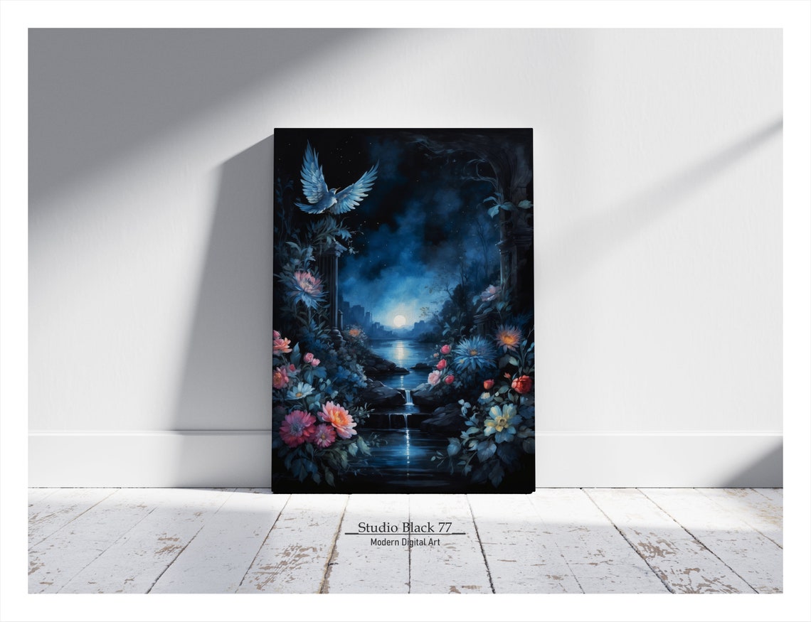Fantasy Art NIGHTSONG Moon Valley Bird at Night Painting PRINTABLE Art ...