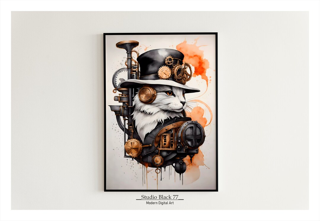 Steampunk Art FINN Animal Cat Soft Painting PRINTABLE Art Digital ...