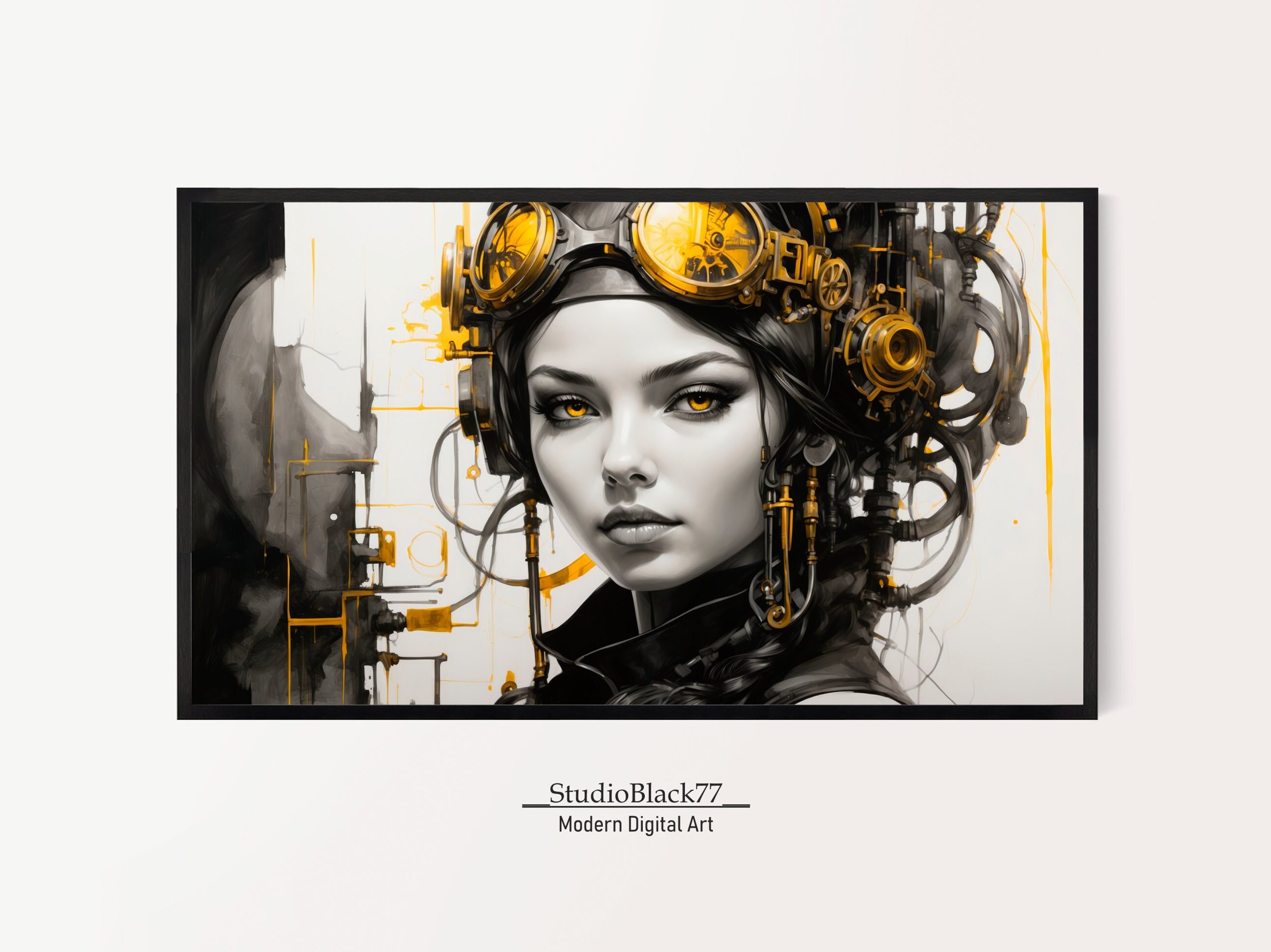 Steampunk Art CLAIRE Clockwork Female Mechanist Painting PRINTABLE Art ...