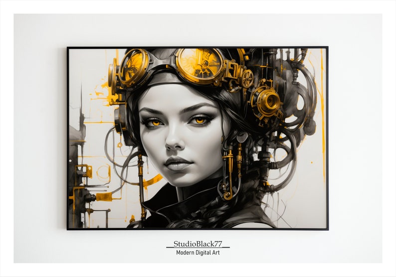 Steampunk Art CLAIRE Clockwork Female Mechanist Painting PRINTABLE Art ...