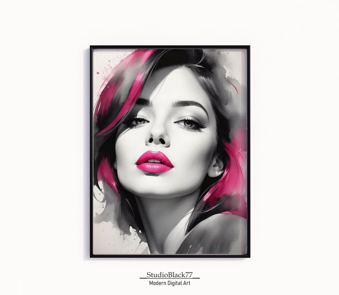 Modern Art LEYLA Woman Pink Gray Stunning Painting PRINTABLE Art ...