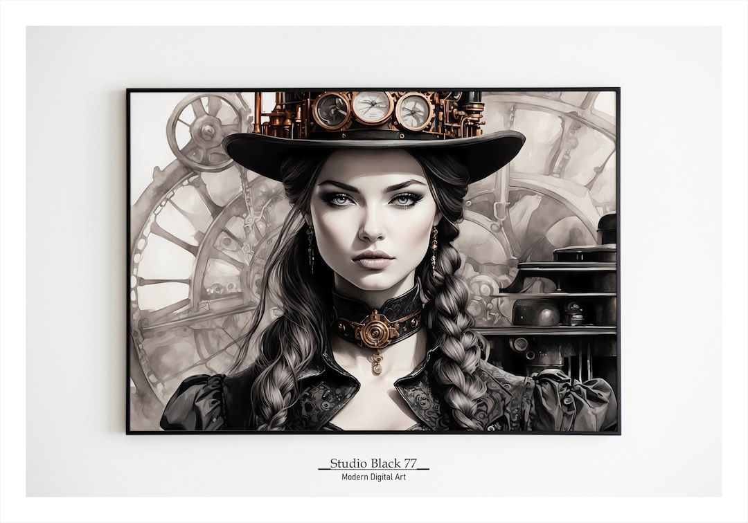 Steampunk Art LEONIE Portrait Woman Mechanics Painting PRINTABLE Art ...