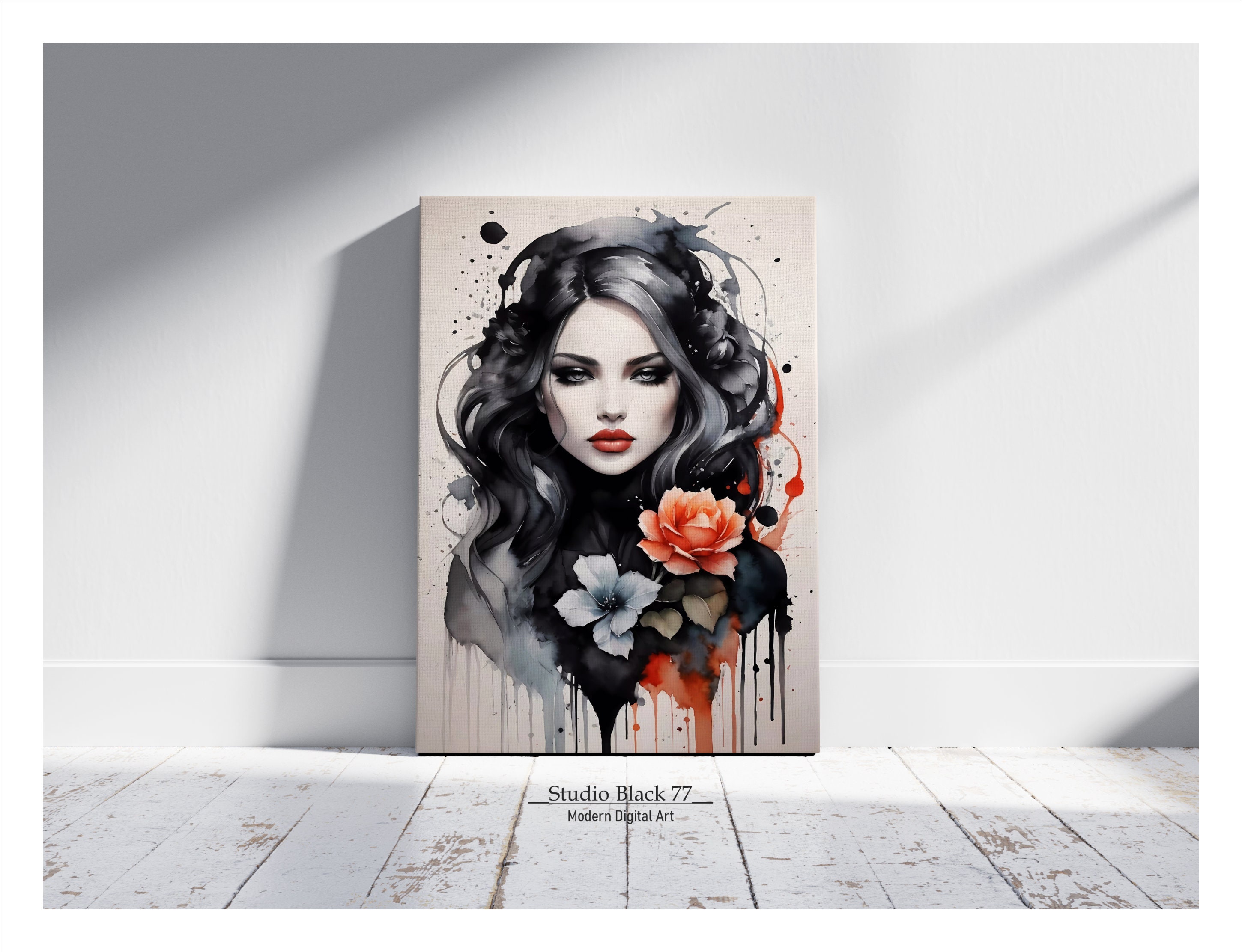 Gothic Art ANASTASIA Portrait Blossoms Woman Painting PRINTABLE Art ...