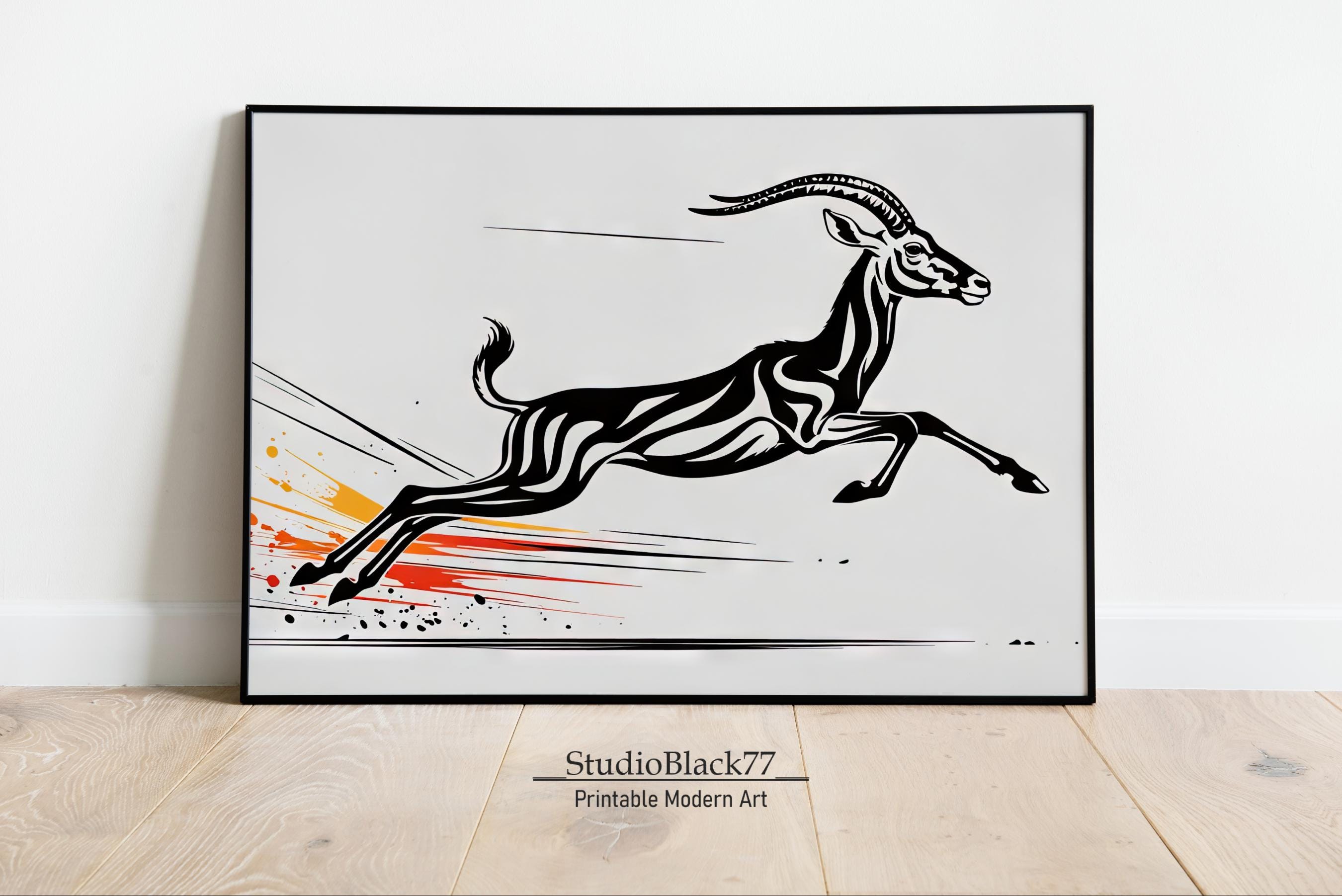 Minimalist Art RAPID Antelope Gazelle Modern Painting PRINTABLE Art ...