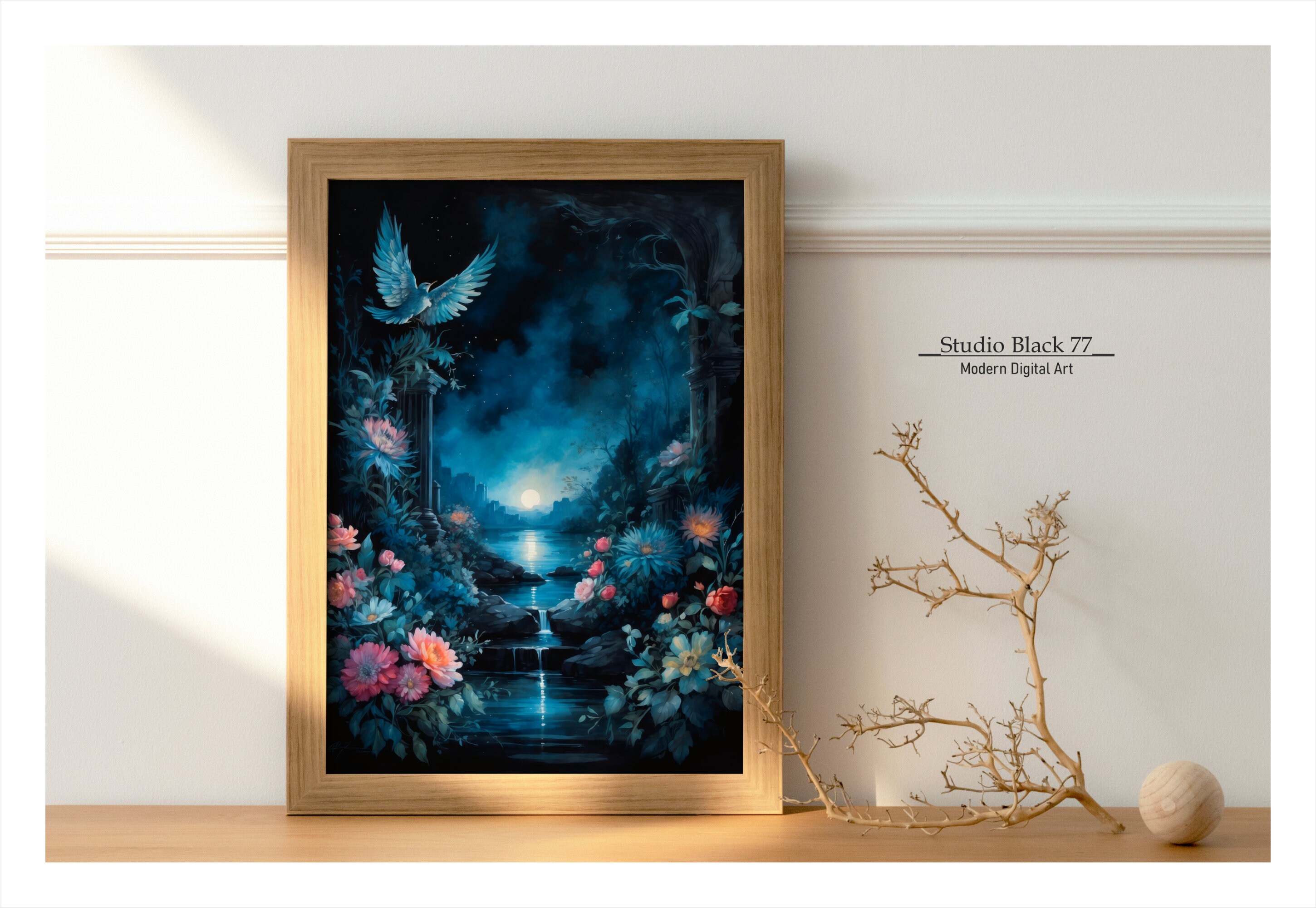 Fantasy Art NIGHTSONG Moon Valley Bird at Night Painting PRINTABLE Art ...