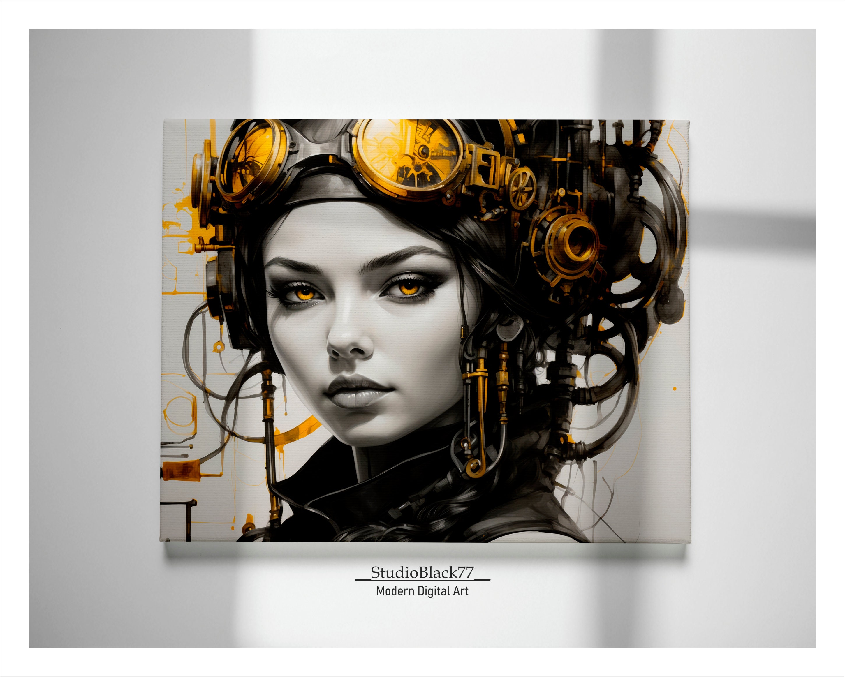 Steampunk Art CLAIRE Clockwork Female Mechanist Painting PRINTABLE Art ...