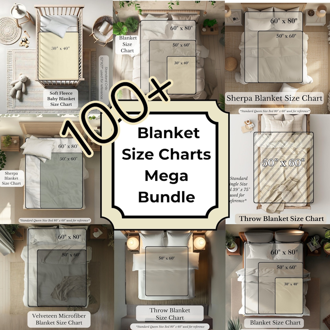 Mega Bundle Size Chart Guide for Blanket Sizing, Throw Blanket Size ...