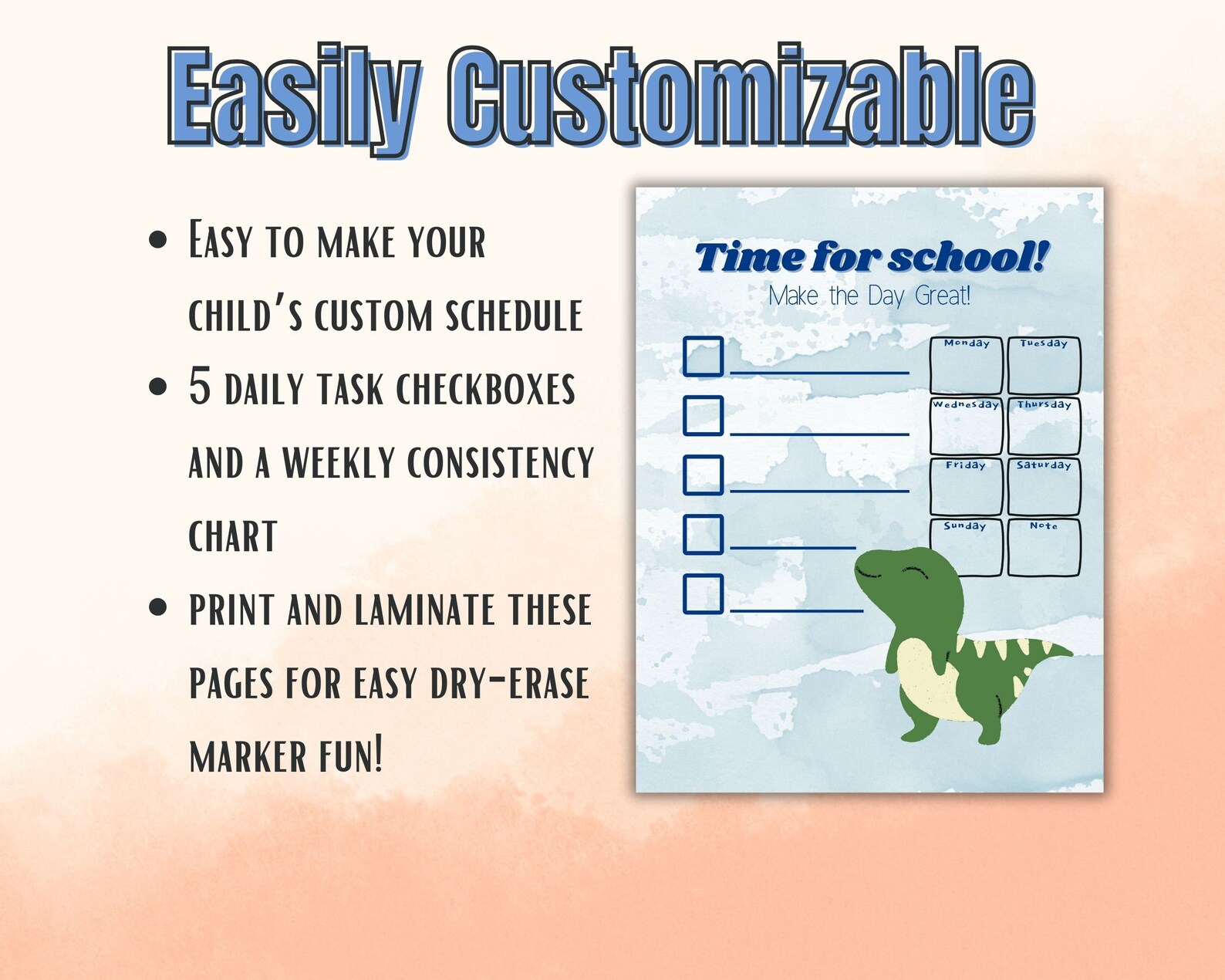 Cute Dinosaur-themed Daily Checklist for Kids Before School Kid's ...