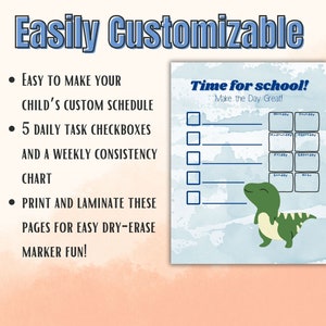 Cute Dinosaur-themed Daily Checklist for Kids Before School Kid's ...