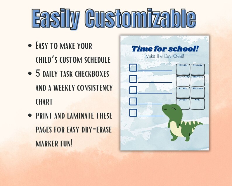 Cute Dinosaur-themed Daily Checklist for Kids Before School Kid's ...