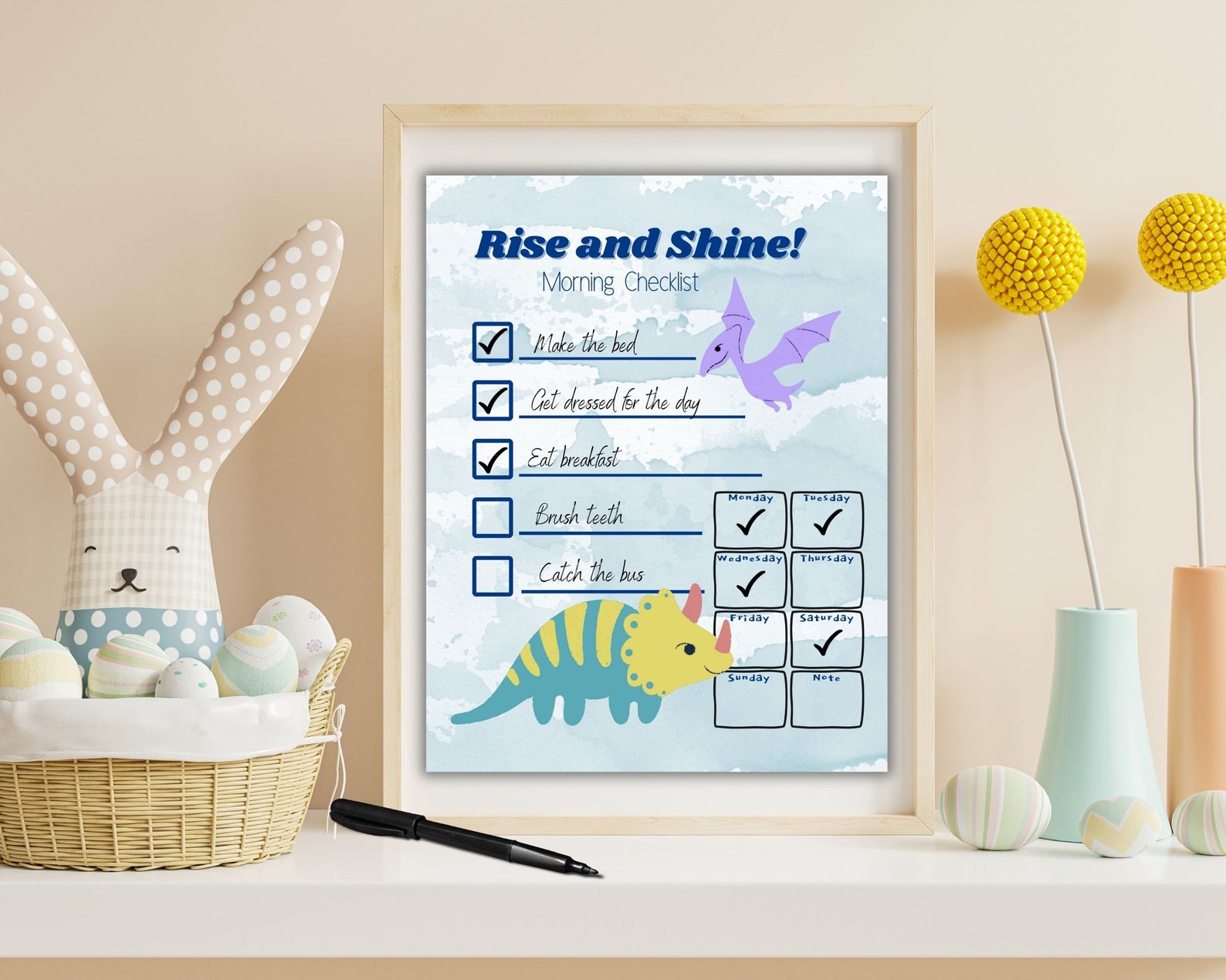 Cute Dinosaur-themed Daily Checklist for Kids Before School Kid's ...