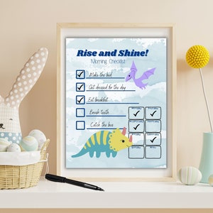 Cute Dinosaur-themed Daily Checklist for Kids Before School Kid's ...