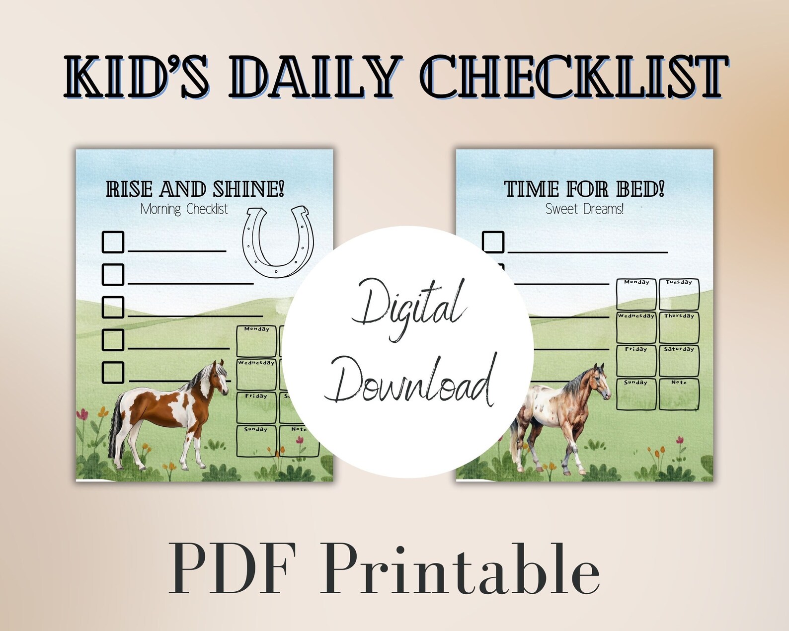 Cute Horse-themed Daily Checklist for Kids | Before School Kid's ...