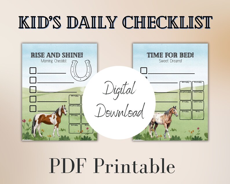 Cute Horse-themed Daily Checklist for Kids | Before School Kid's ...