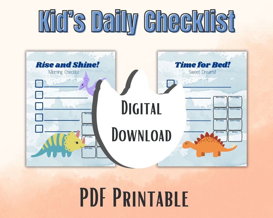 Cute Dinosaur-themed Daily Checklist for Kids Before School Kid's ...