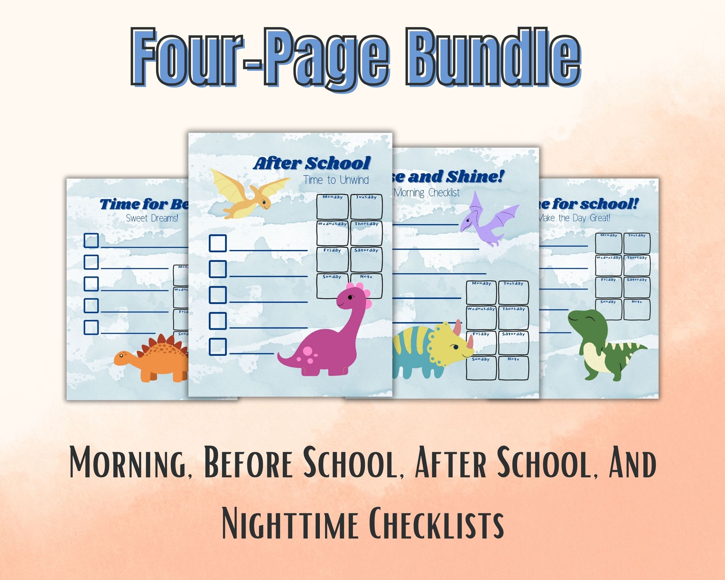 Cute Dinosaur-themed Daily Checklist for Kids Before School Kid's ...