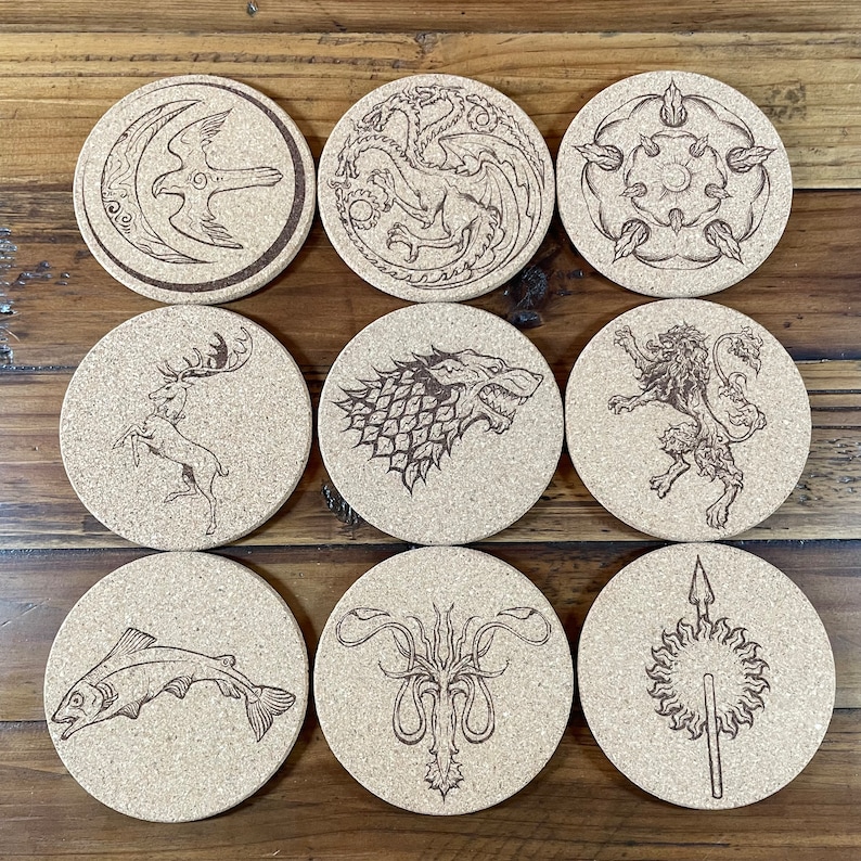 Game of Thrones House Laser Engraved Cork Coasters - Etsy