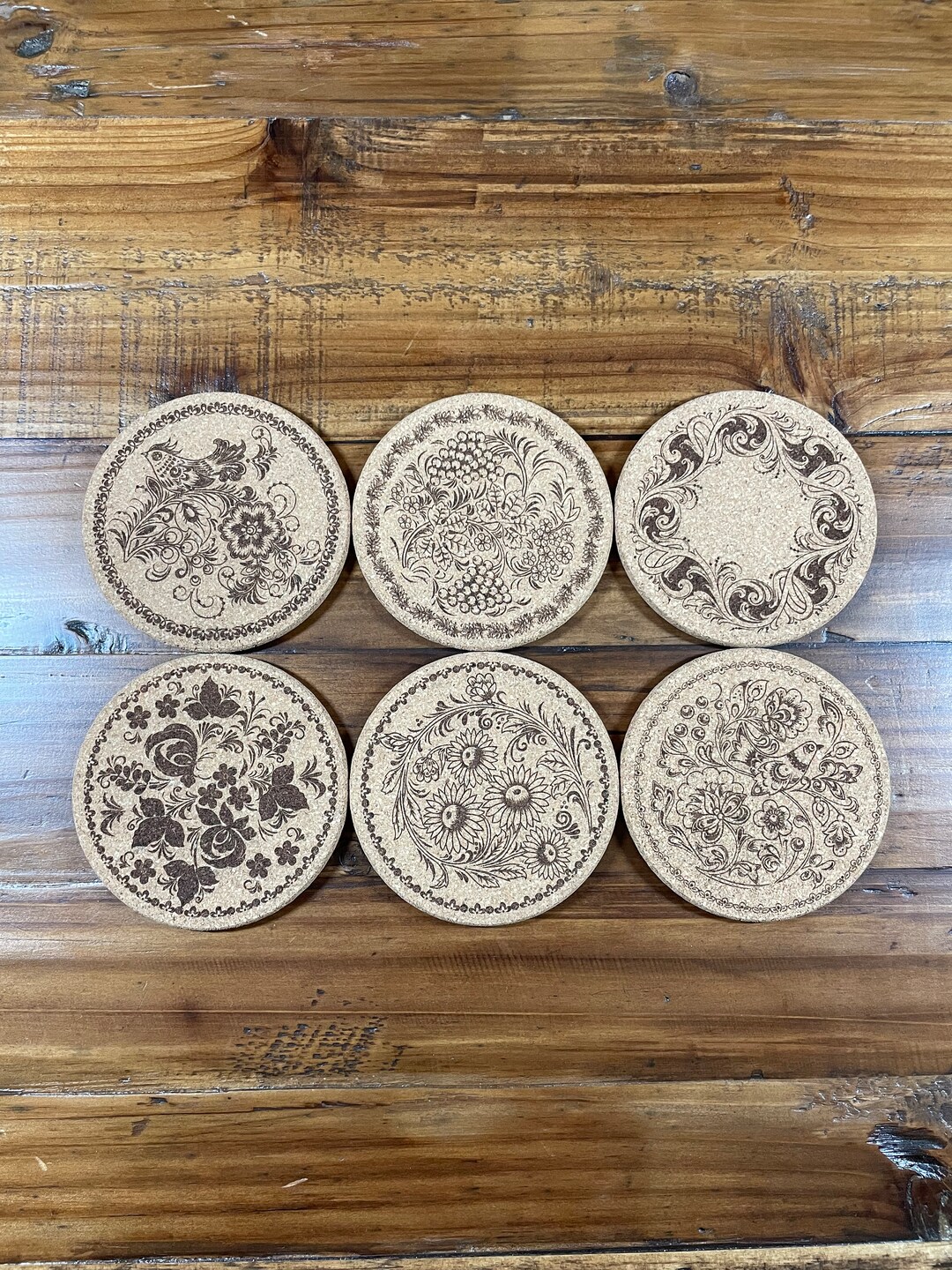 Country Floral Laser Engraved Cork Coasters - Etsy