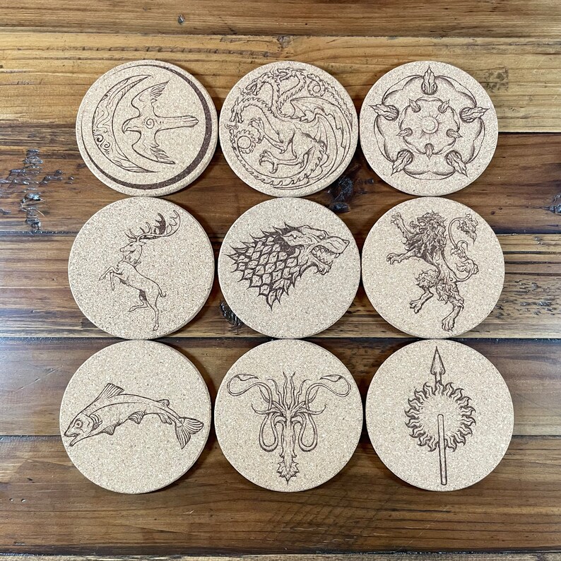 Game of Thrones House Laser Engraved Cork Coasters - Etsy