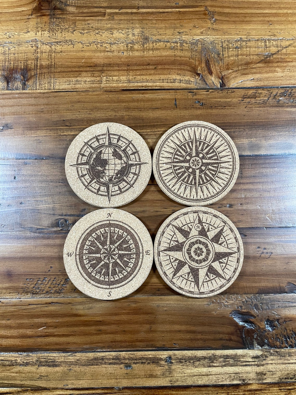 Nautical Compass Laser Engraved Cork Coasters - Etsy