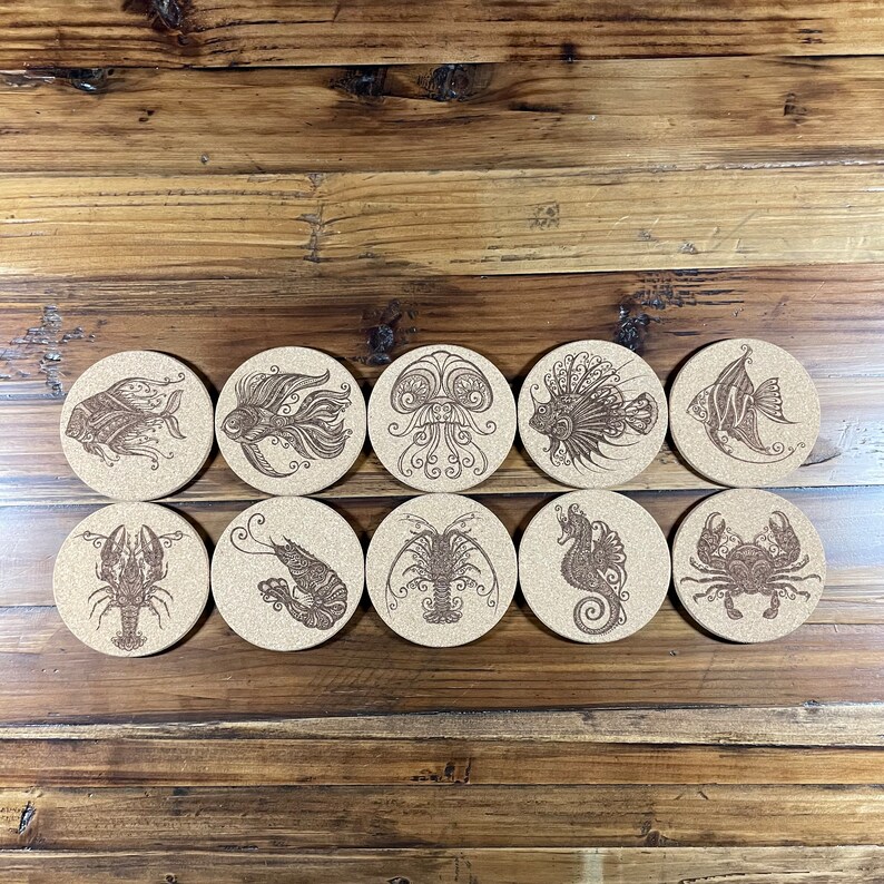 Sea Animal Life Laser Engraved Cork Coasters - Etsy