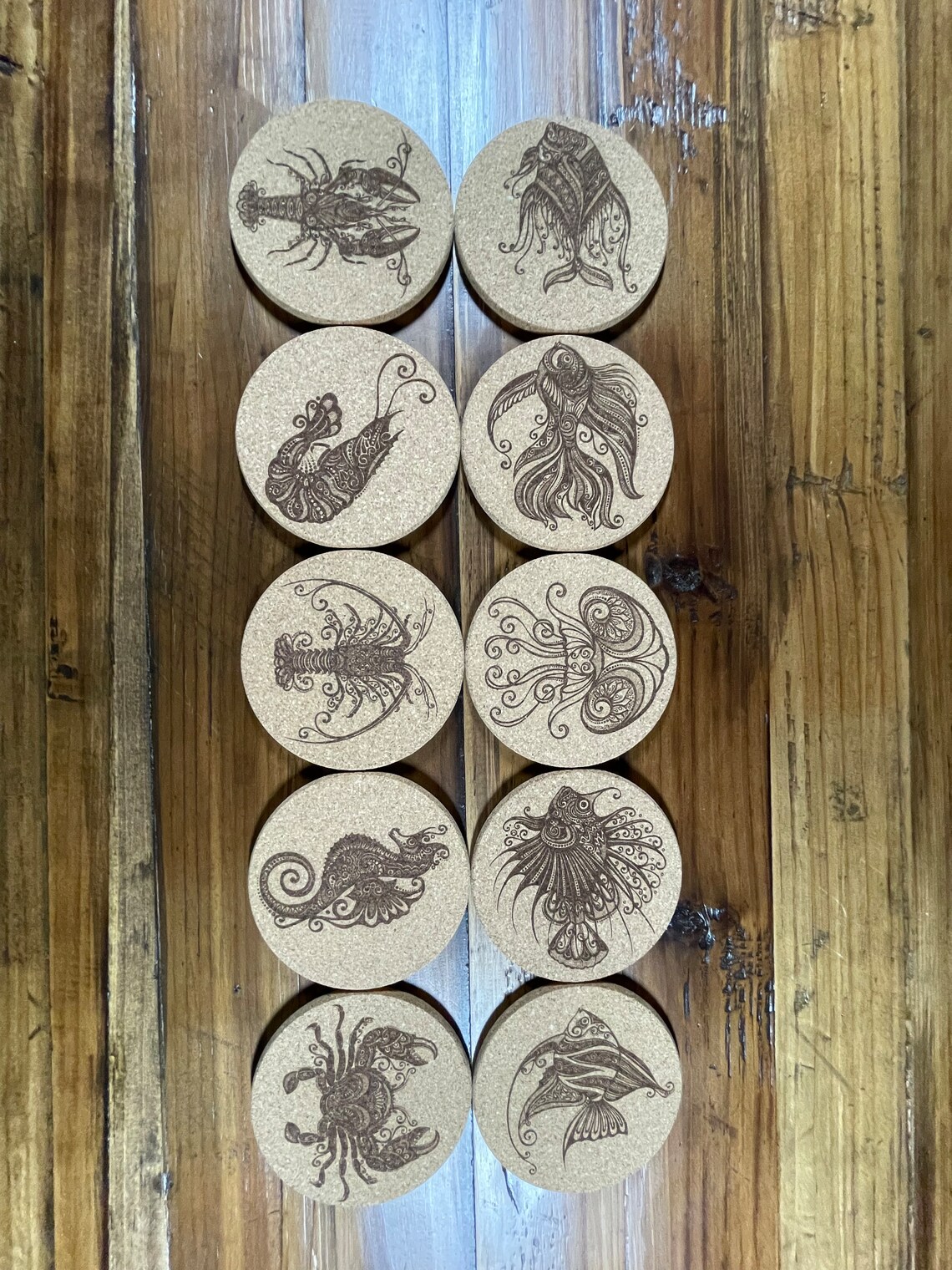 Sea Animal Life Laser Engraved Cork Coasters - Etsy