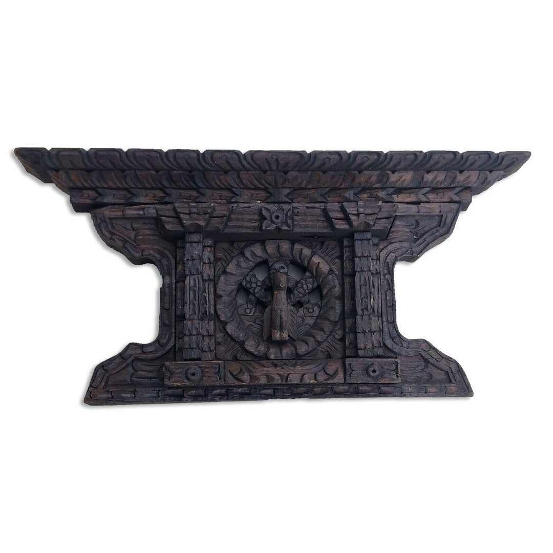Old Distressed Peacock Wood Carved Newar Window Wall Hanging Tibetan ...