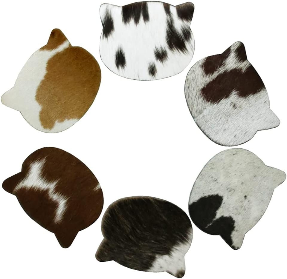 Handcrafted Real Cowhide Leather Coaster Set / Cowhide Coaster Set ...