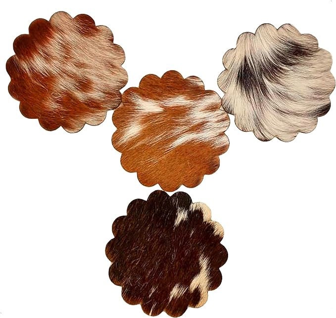 Handcrafted Real Cowhide Leather Coaster Set / Cowhide Coaster Set ...