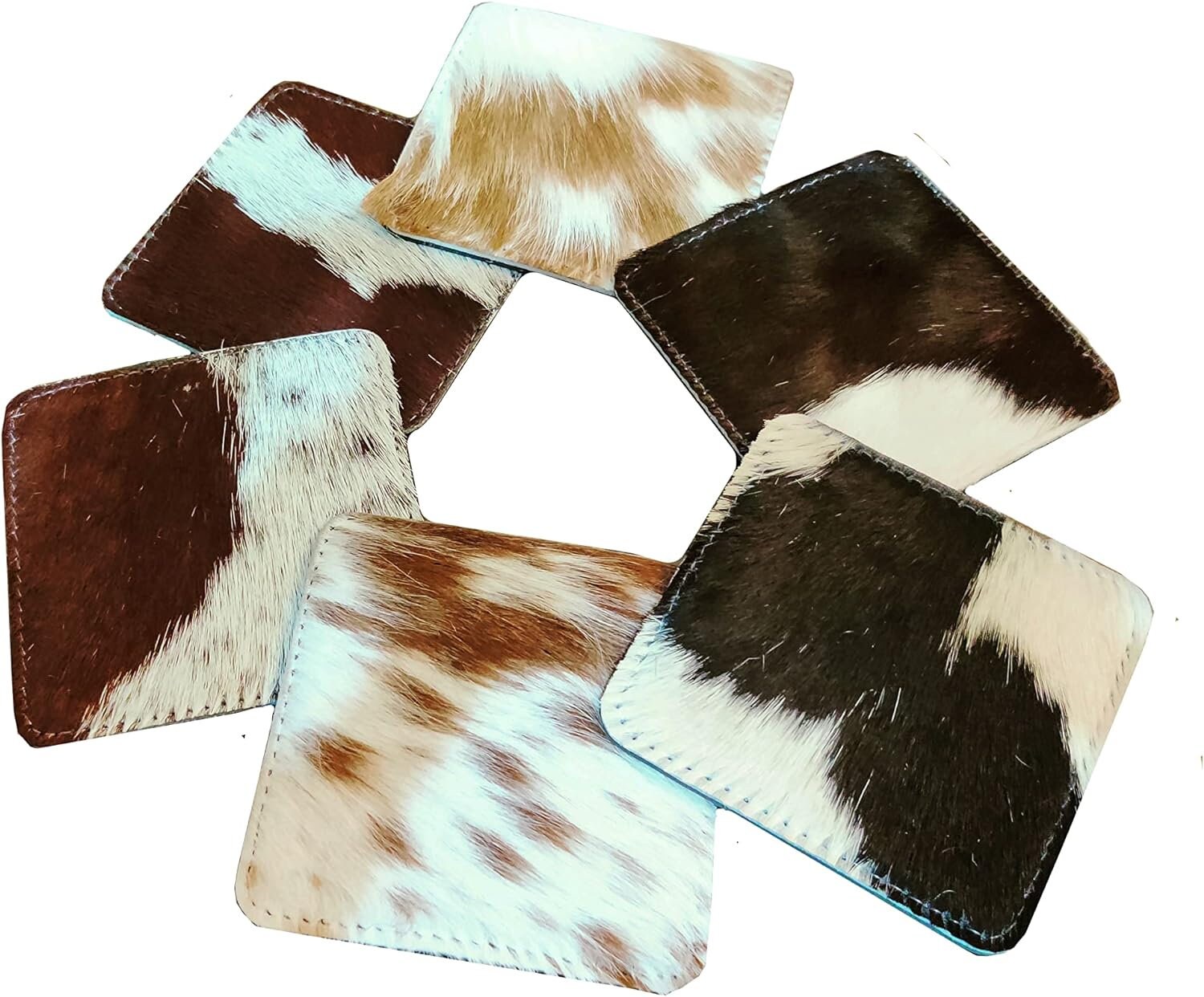 Handcrafted Real Cowhide Leather Coaster Set / Cowhide Coaster Set ...