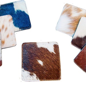 Handcrafted Real Cowhide Leather Coaster Set / Cowhide Coaster Set ...
