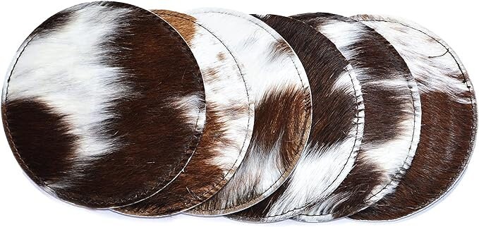Handcrafted Real Cowhide Leather Coaster Set / Cowhide Coaster Set ...