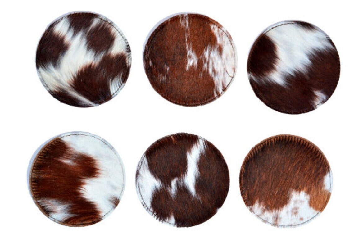 Handcrafted Real Cowhide Leather Coaster Set / Cowhide Coaster Set ...