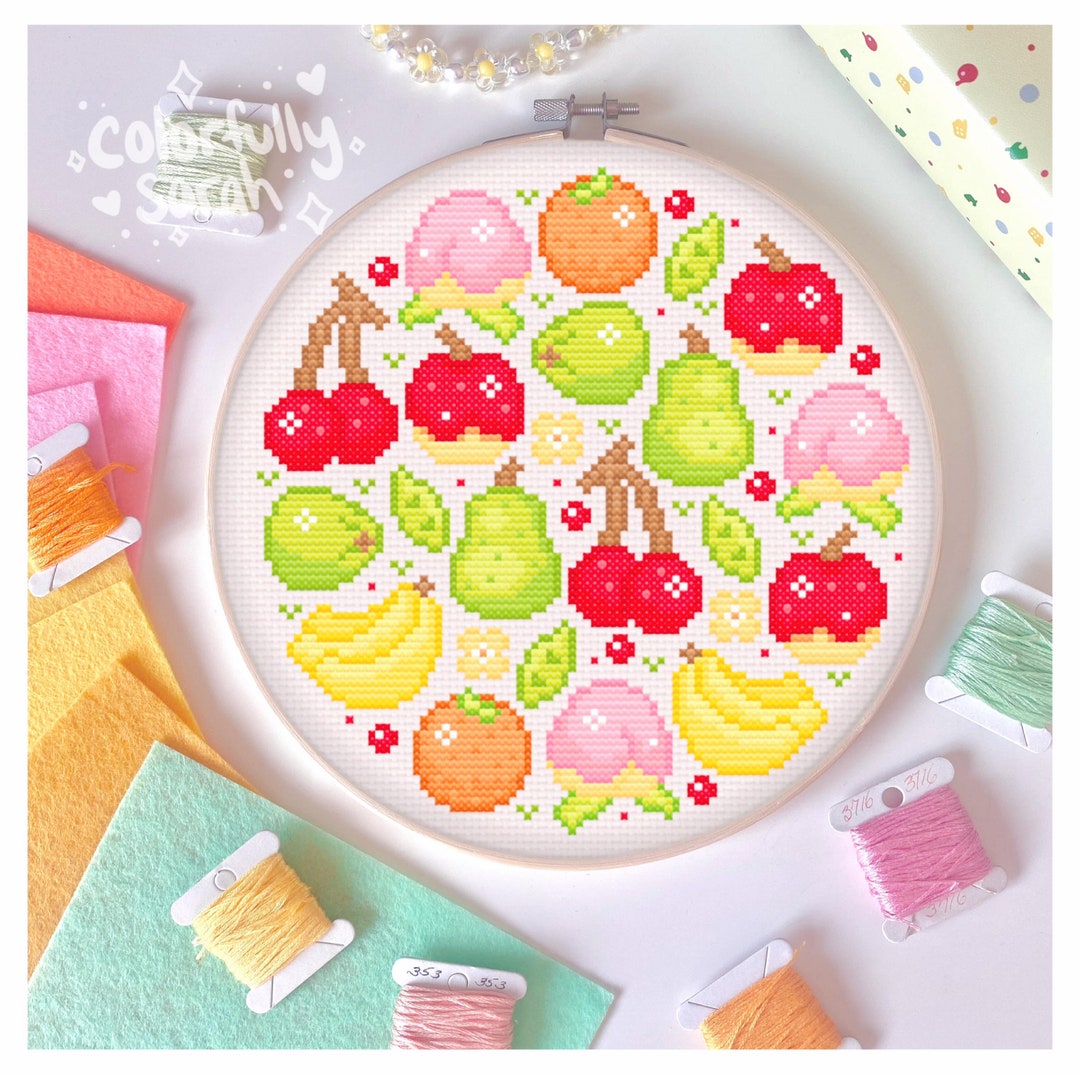 AC Fruits Cross Stitch Pattern, Apple, Orange, Peach, Banana, Pear ...