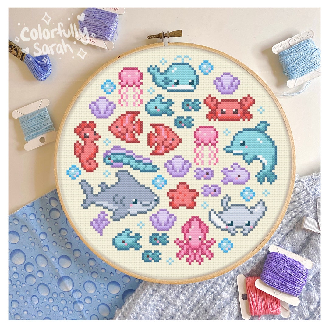 Underwater Fish Friends Cross Stitch Pattern, Shark, Stingray, Fish ...