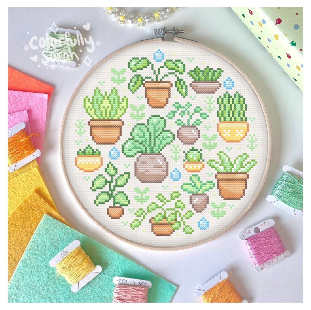 Potted Plants Cross Stitch Pattern, Green, Natural, Plant Mom, Nature ...