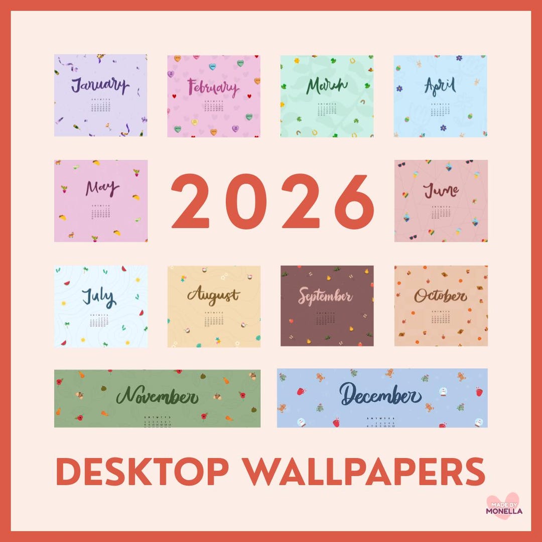 2026 Monthly Desktop Wallpaper | Fun, Adorable, Colourful Vibes - Etsy