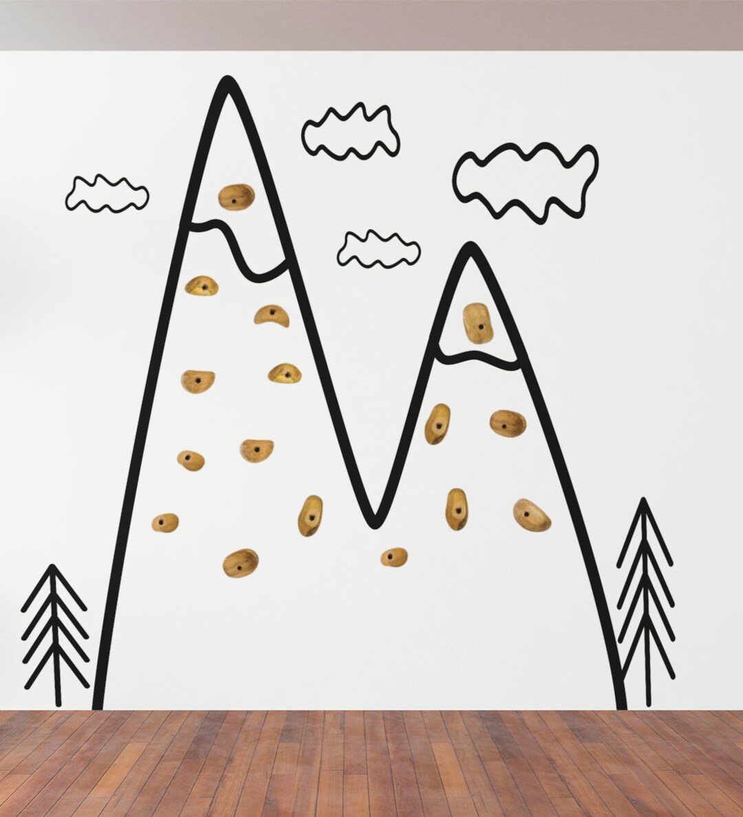 Rock Climbing Wall Decal – Removable Vinyl Mural With Wood Holds ...