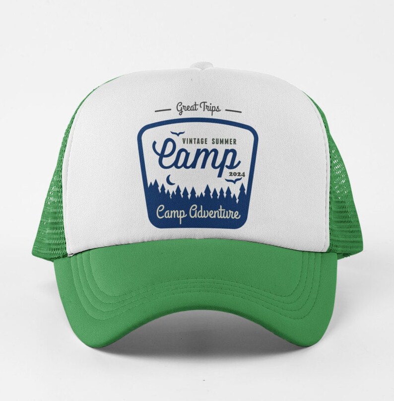 Retro Summer Camp 2024 Logo Trucker Hat for Kids Campers Baseball ...