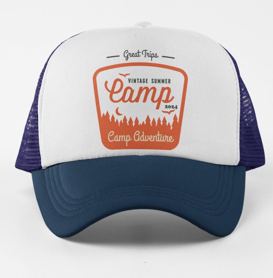 Retro Summer Camp 2024 Logo Trucker Hat for Kids Campers Baseball ...