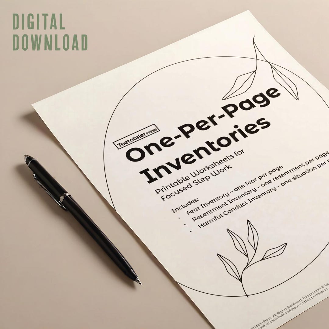 Fear Resentment Harmful Conduct One per Page Inventory Printable ...