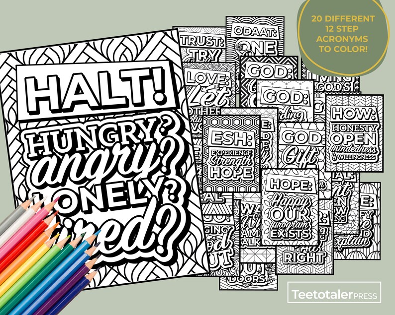 12-step Acronym Coloring Pages 20 Printable Aa Slogans for Recovery ...