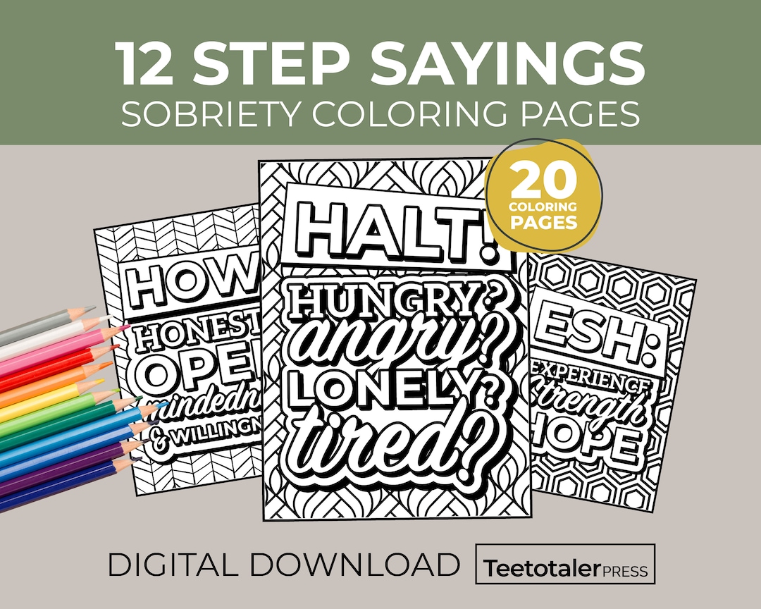 12 Step Sayings Sobriety Coloring Pages For Adults 12 Step Etsy