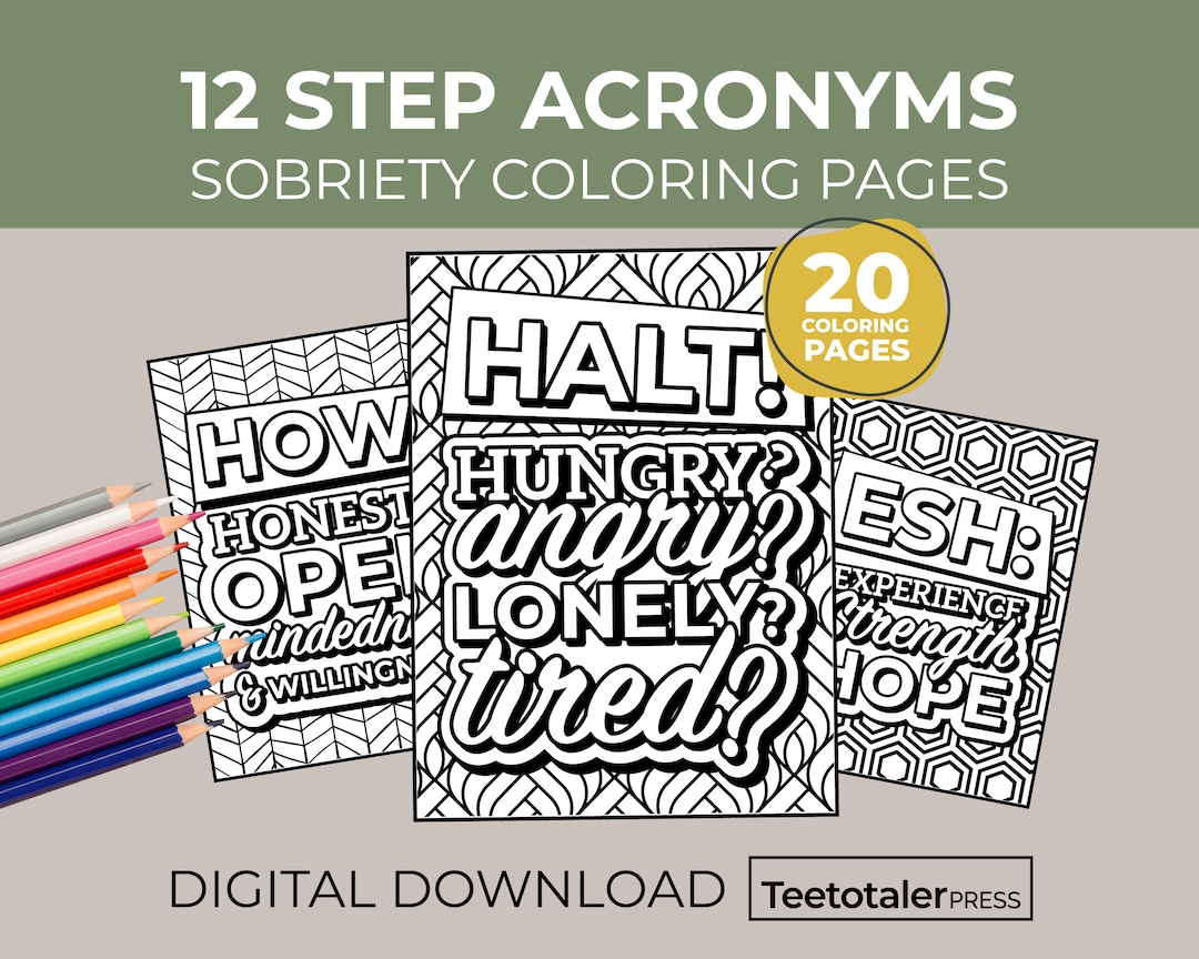 12 Step Sayings, Sobriety Coloring Pages for Adults, 12 Step Sober ...