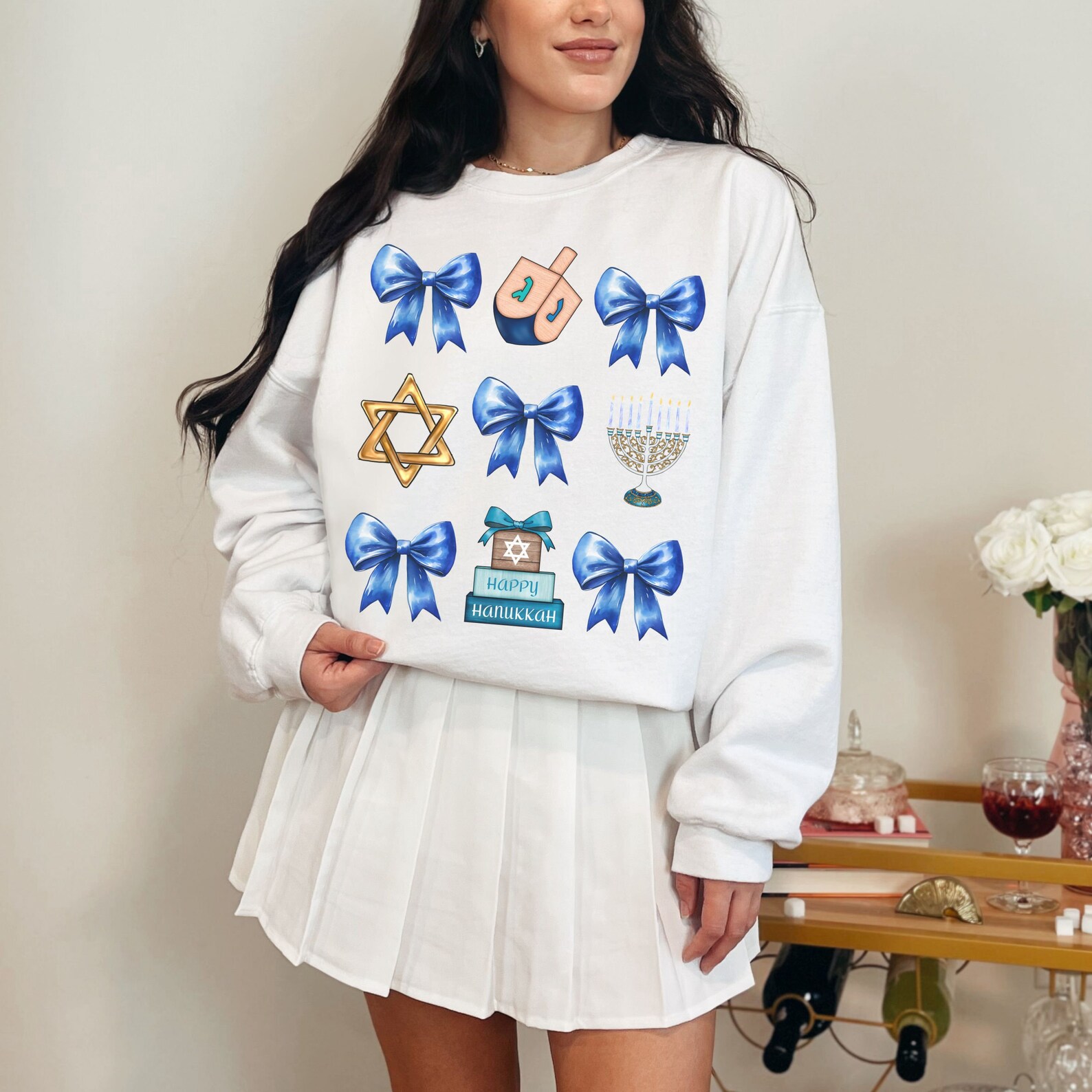 Hanukkah Bows Sweatshirt, Hanukkah Gift, Chanukah Sweater, Jewish ...