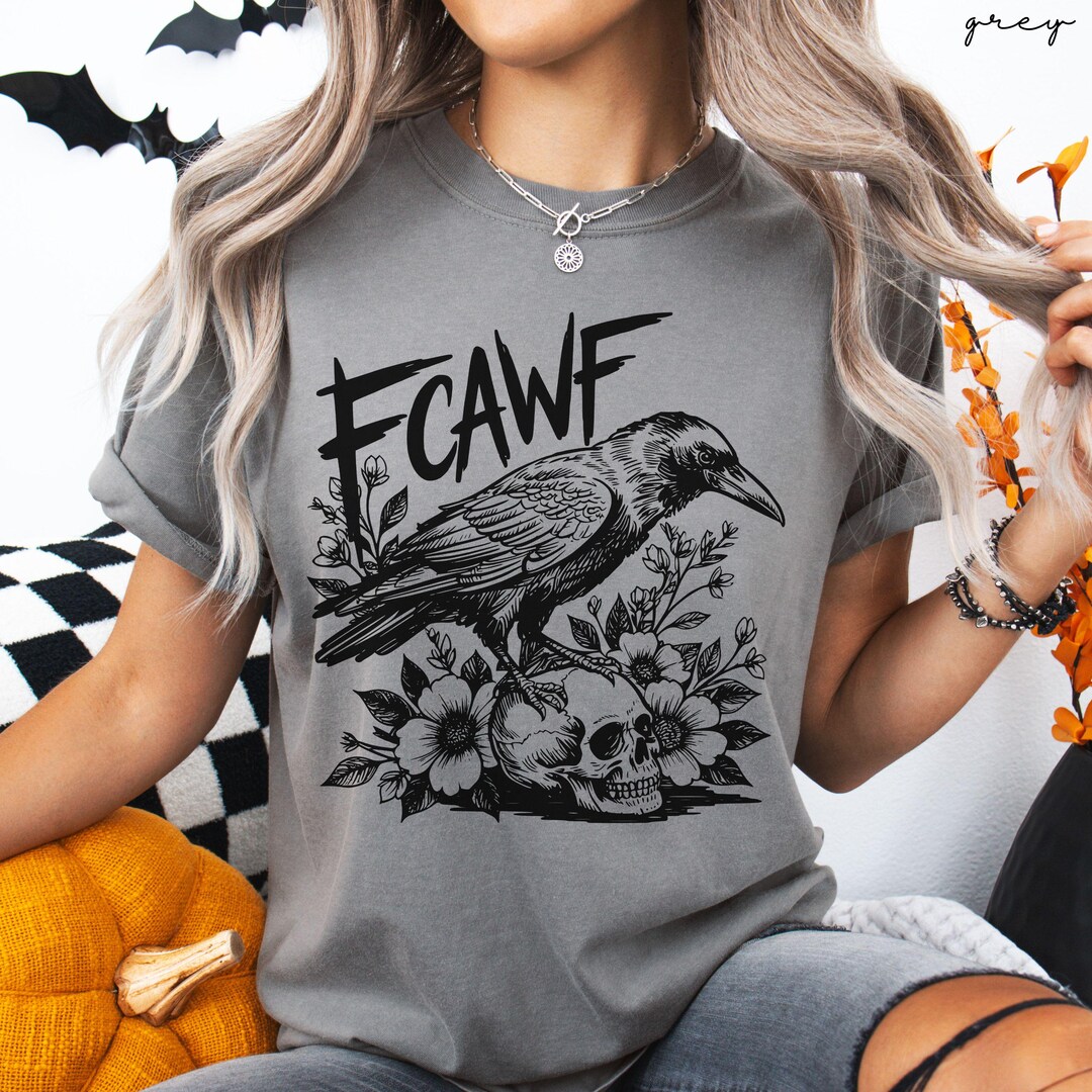 Funny Crow Shirt, F-caw-f Tshirt, Black Crow Floral Skull Tee, Raven ...